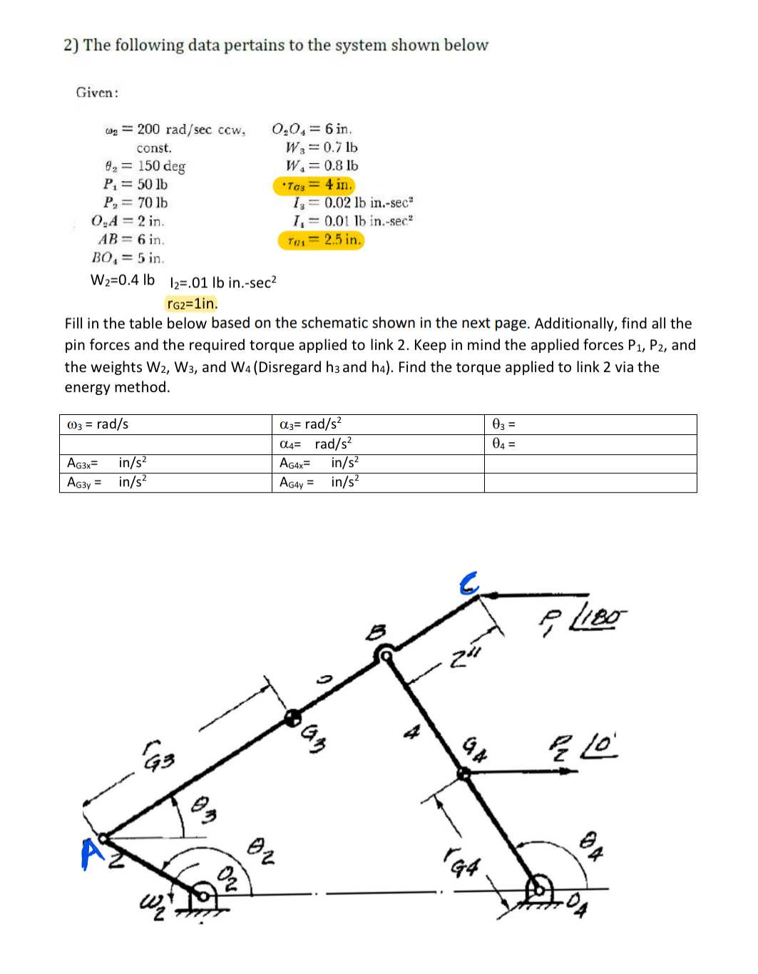 The following data pertains to the system shown | Chegg.com