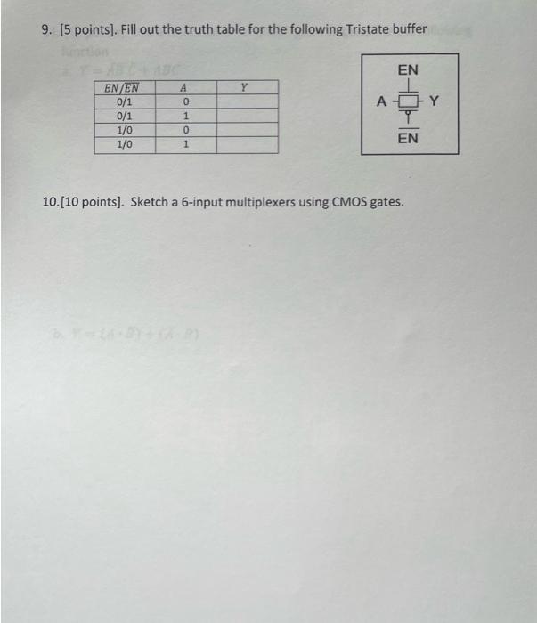 Solved 9. [5 points]. Fill out the truth table for the | Chegg.com