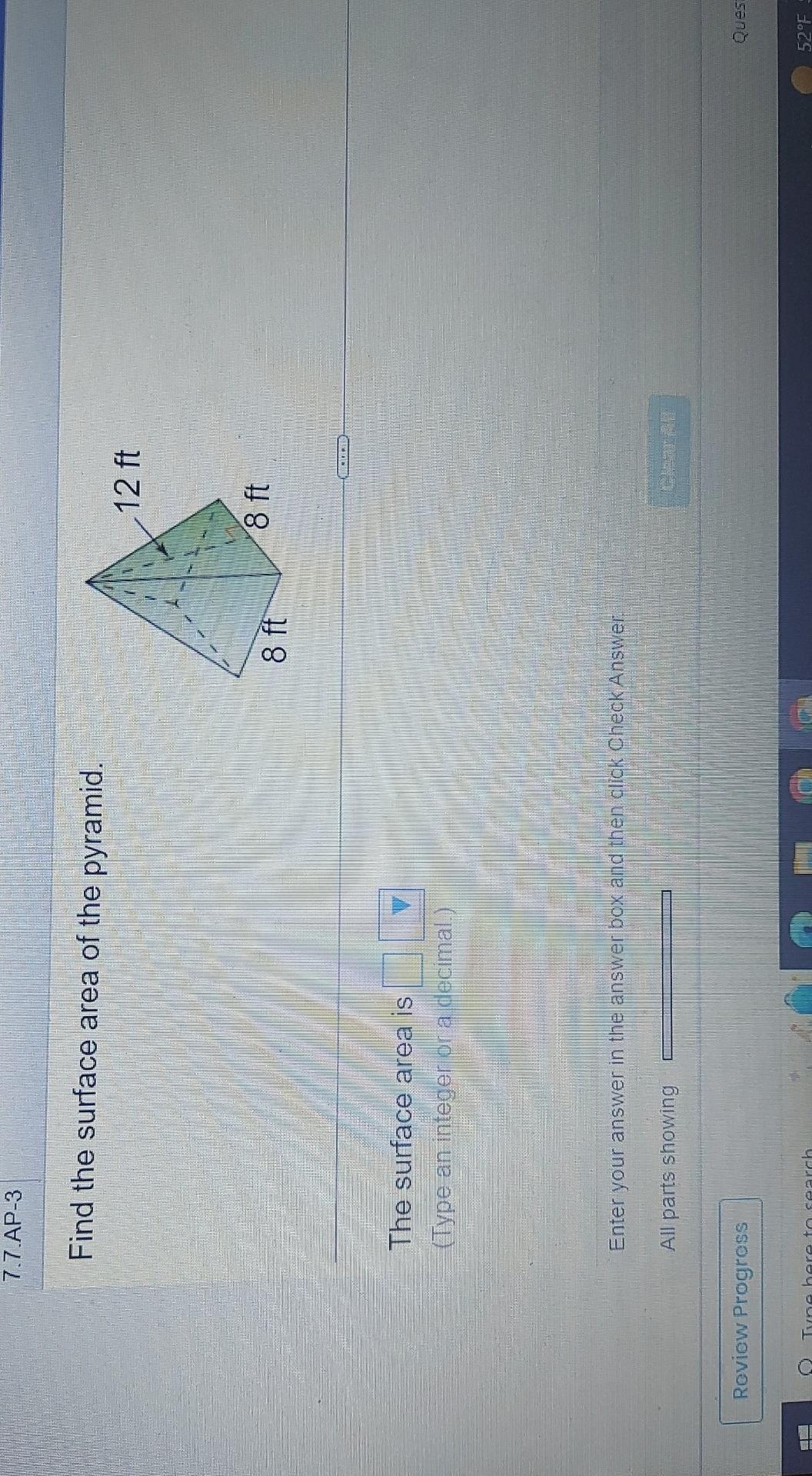 Solved Find the surface area of the pyramid. The surface | Chegg.com