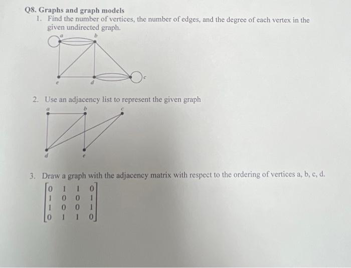 Solved Q8. Graphs and graph models 1. Find the number of | Chegg.com