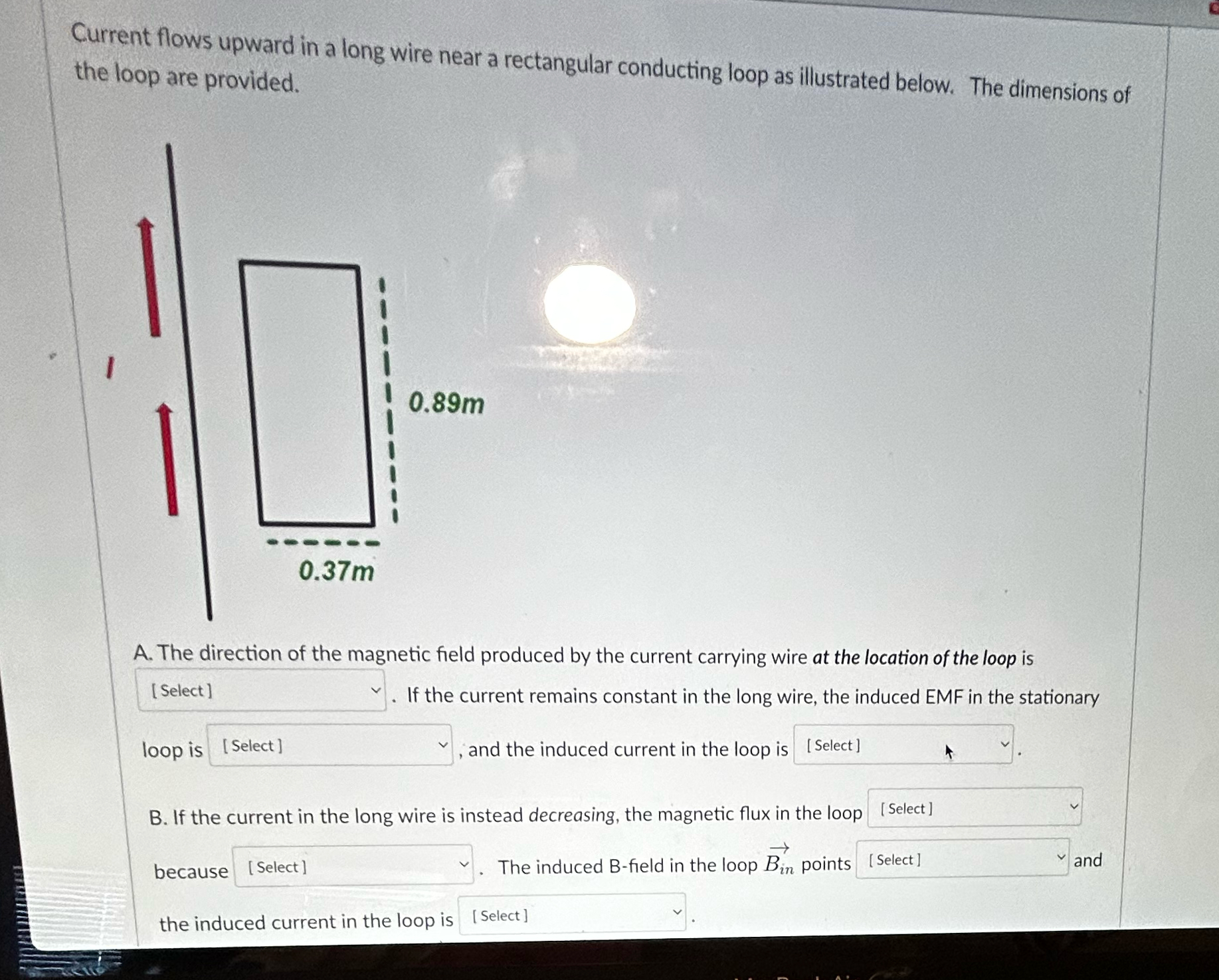 Solved Current flows upward in a long wire near a | Chegg.com