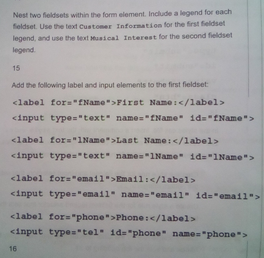 Solved Nest two fieldsets within the form element. Include a | Chegg.com