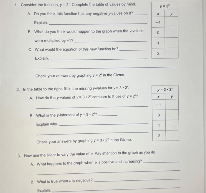 Solved 1. Consider the function, y=2x. Complete the table of | Chegg.com Solved 1. Consider the function, y=2x. Complete the table of | Chegg.com