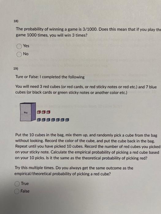 Solved 18) The probability of winning a game is 3/1000. Does | Chegg.com