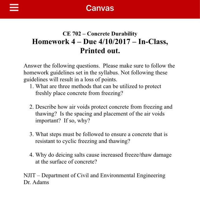 Solved Canvas Ce 702 Concrete Durability Homework 4 Due