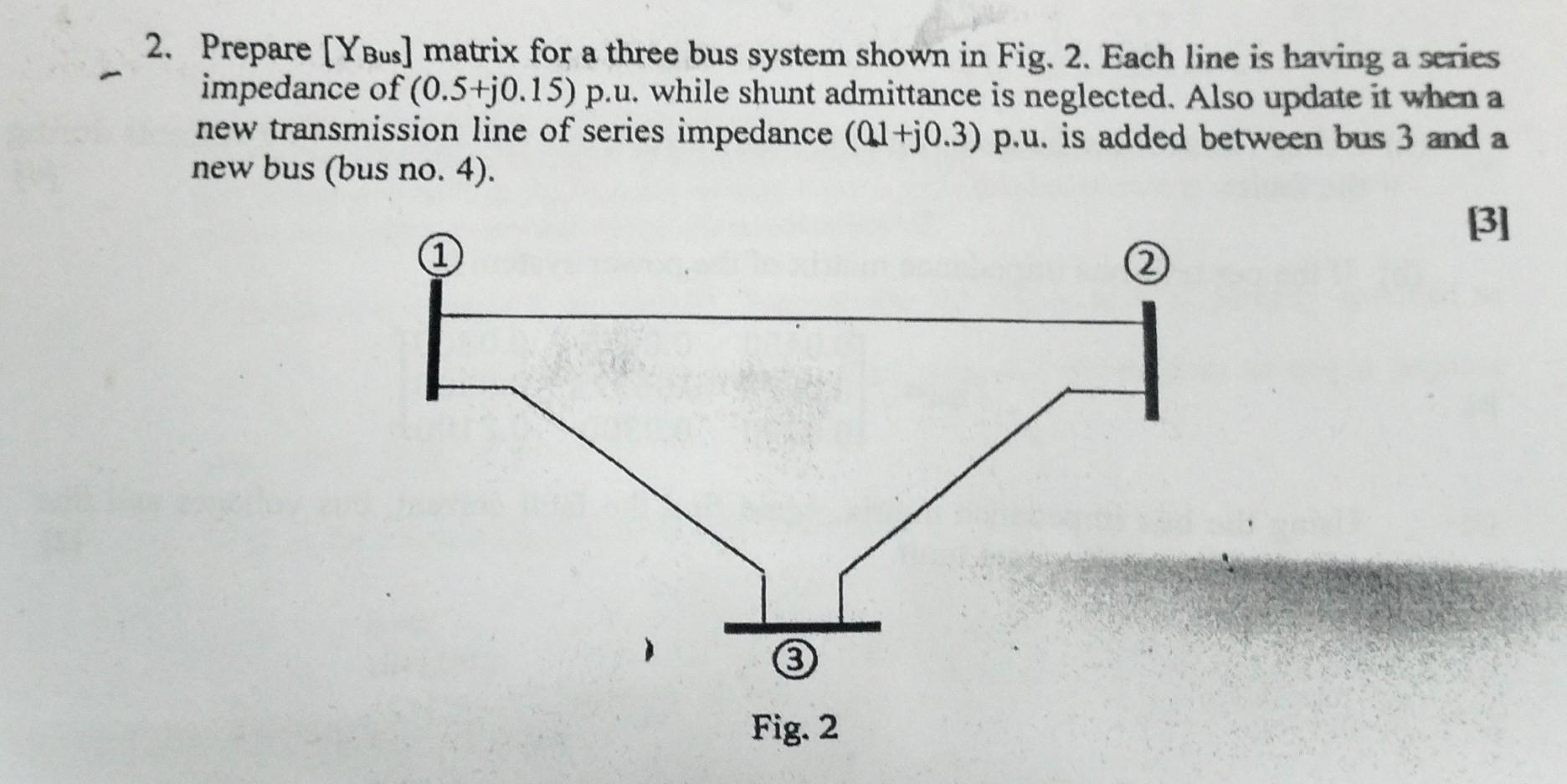 Solved 2 Prepare Y Ybus Matrix For A Three Bus System 