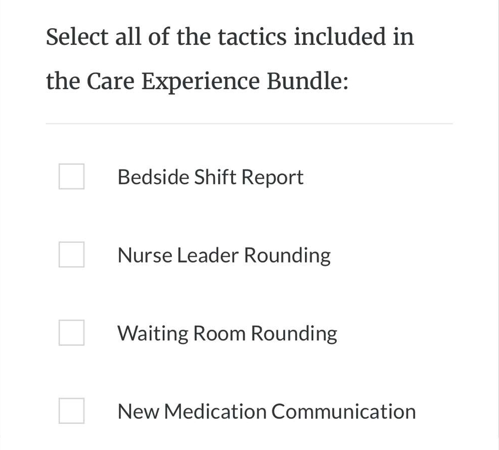 Solved Select all of the tactics included inthe Care | Chegg.com