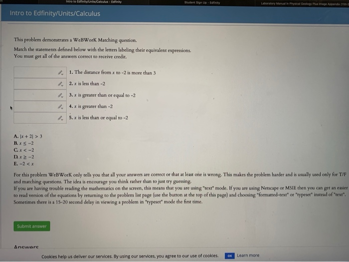Solved Intro to edit UniCalculus - Edfinity Student Sign Us | Chegg.com