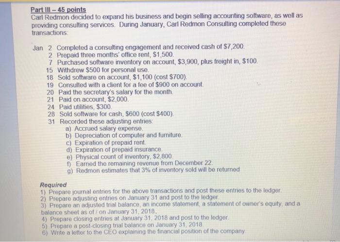 Solved Part III - 45 points Carl Redmon decided to expand | Chegg.com