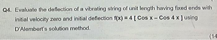 Solved Q4. Evaluate the deflection of a vibrating string of | Chegg.com