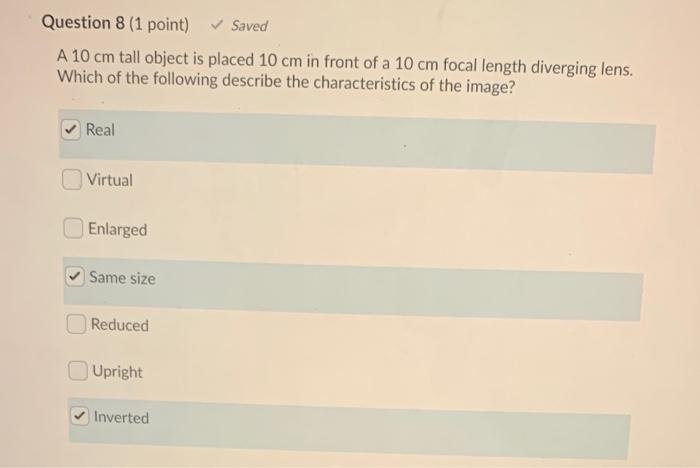 Solved Question 1 (1 point) Saved A 10 cm tall object is | Chegg.com