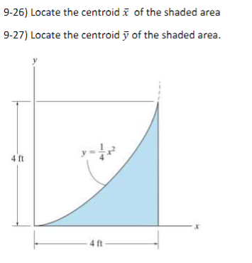 Solved 9-26) ﻿Locate the centroid x‾ ﻿of the shaded | Chegg.com