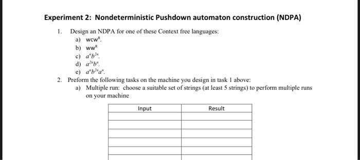 Experiment 2: Nondeterministic Pushdown automaton | Chegg.com