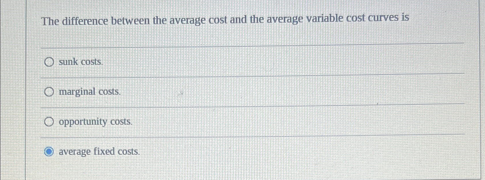 Solved The difference between the average cost and the | Chegg.com