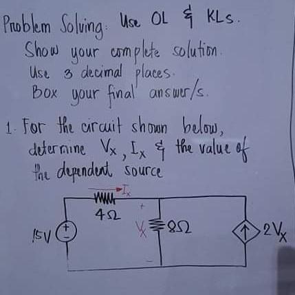 Solved for circuit shown below determine Vx, Ix and the | Chegg.com