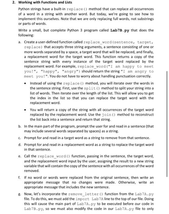 Solved 2. Working with Functions and Lists Python strings | Chegg.com