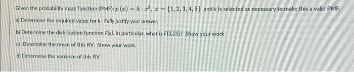 Solved Given the probability mass function (PMF): | Chegg.com