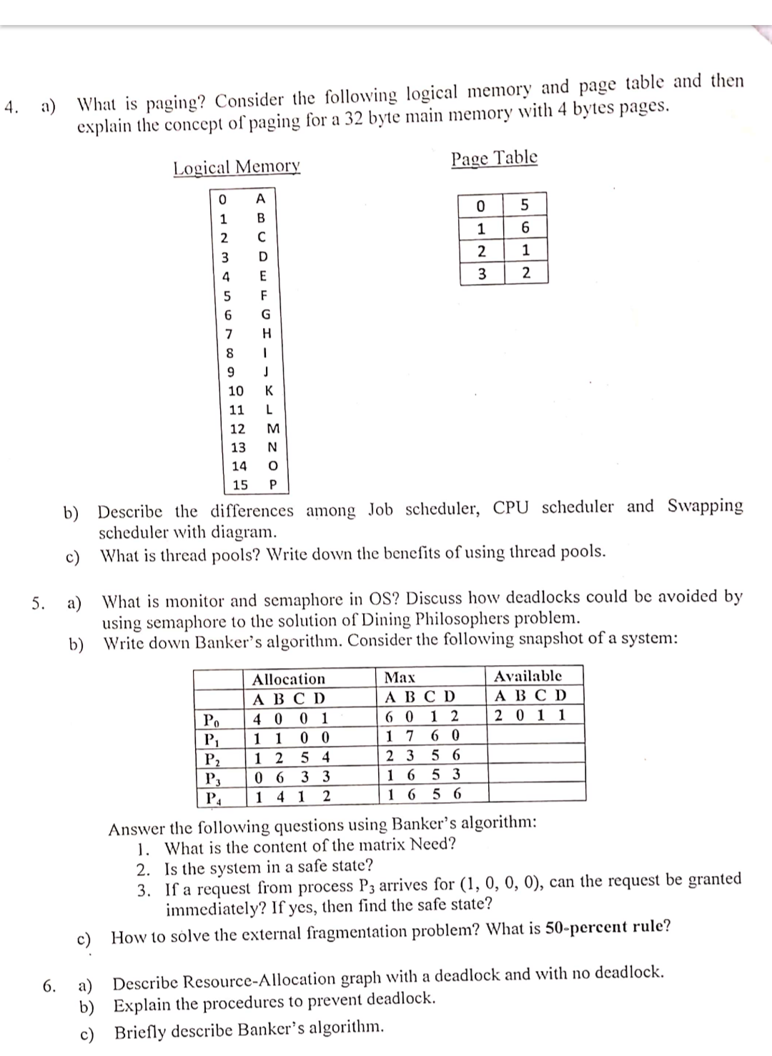 Solved 4. a) What is paging? Consider the following logical | Chegg.com