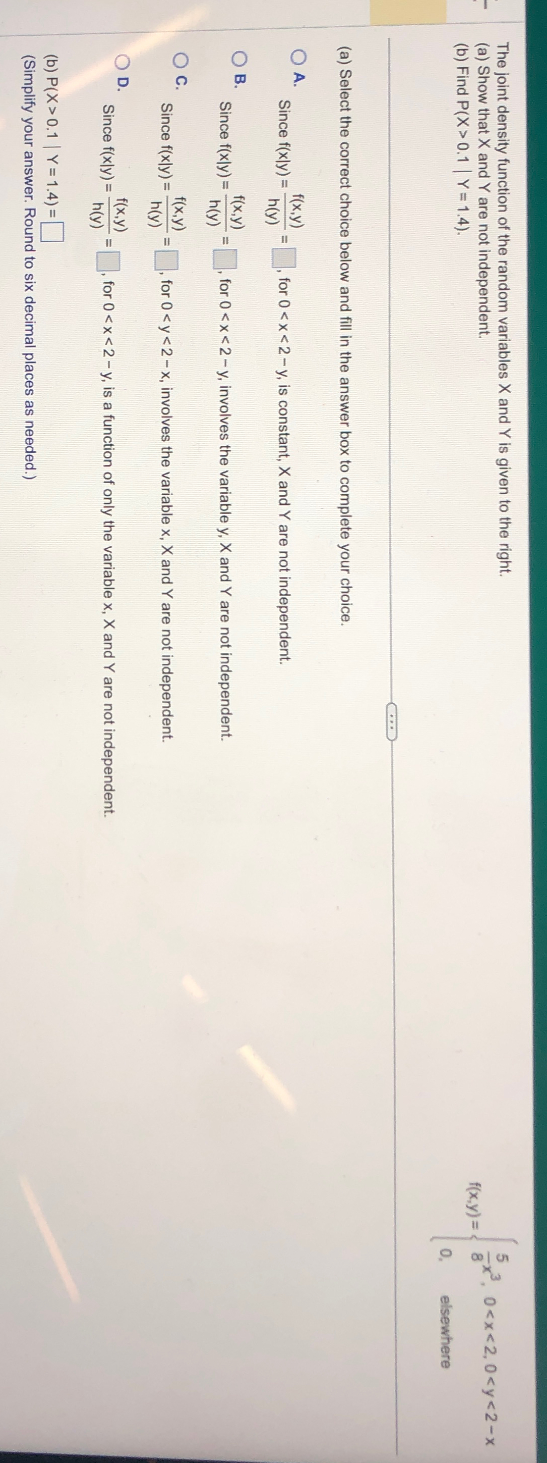 Solved The joint density function of the random variables x | Chegg.com
