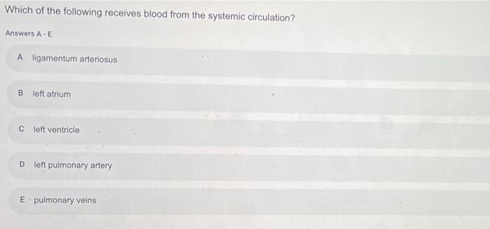 Solved Which of the following receives blood from the | Chegg.com