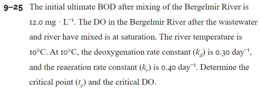 Solved 9-25 ﻿The initial ultimate BOD after mixing of the | Chegg.com