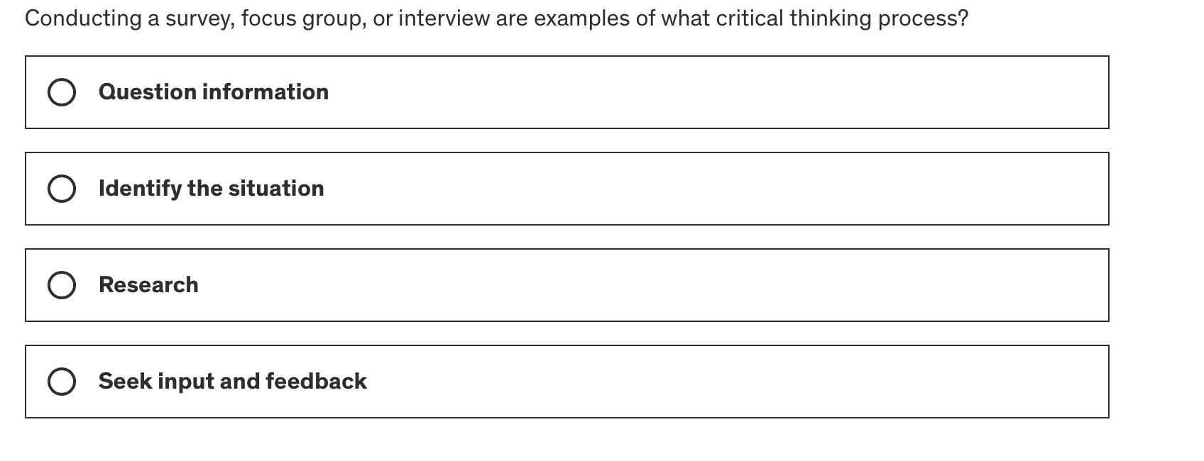 Solved Conducting a survey, focus group, or interview are | Chegg.com