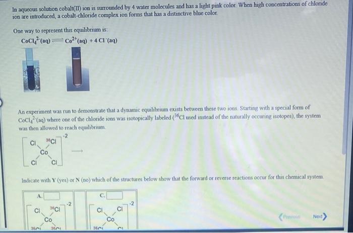 Solved In aqueous solution cobalt(II)ion is surrounded by 4 | Chegg.com