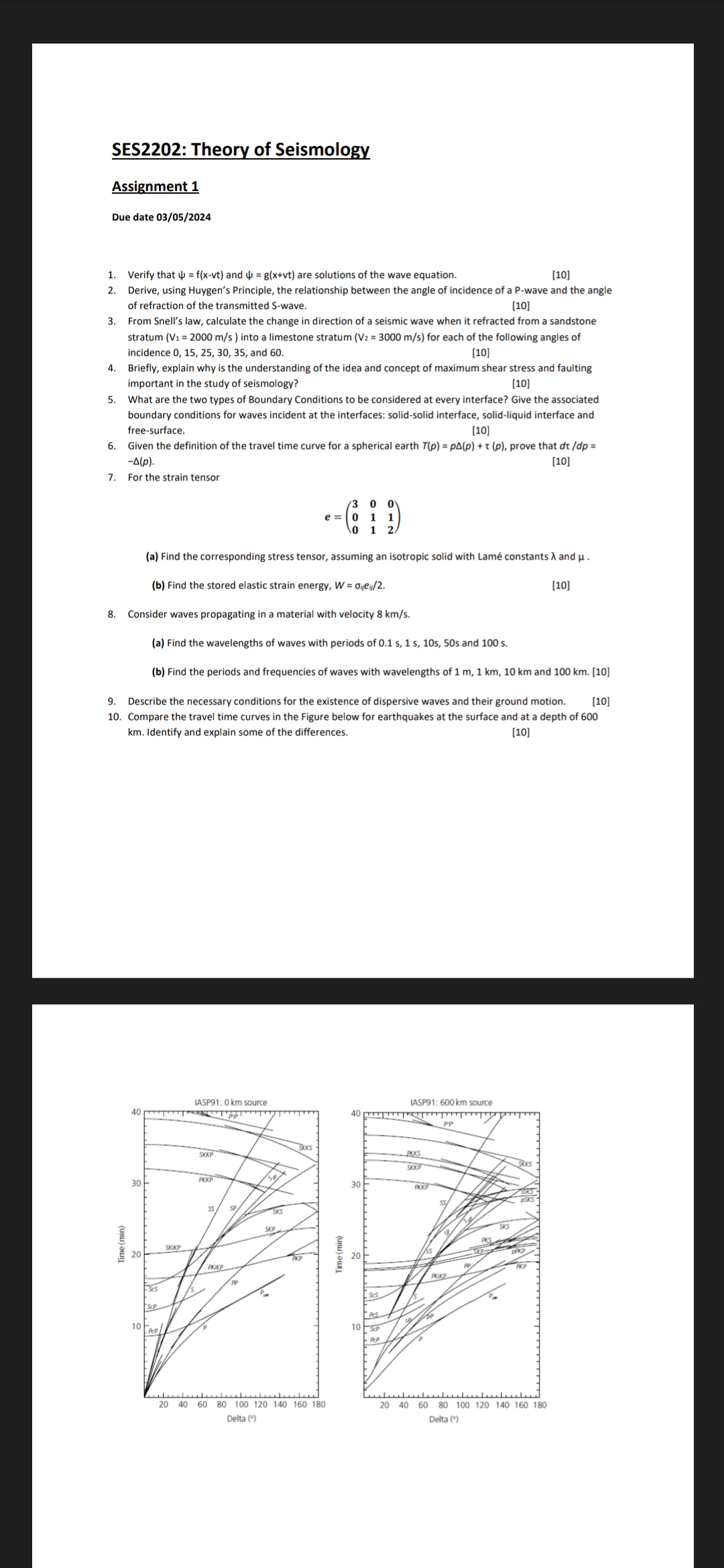 Solved SES2202: Theory of SeismologyAssignment 1Due date | Chegg.com