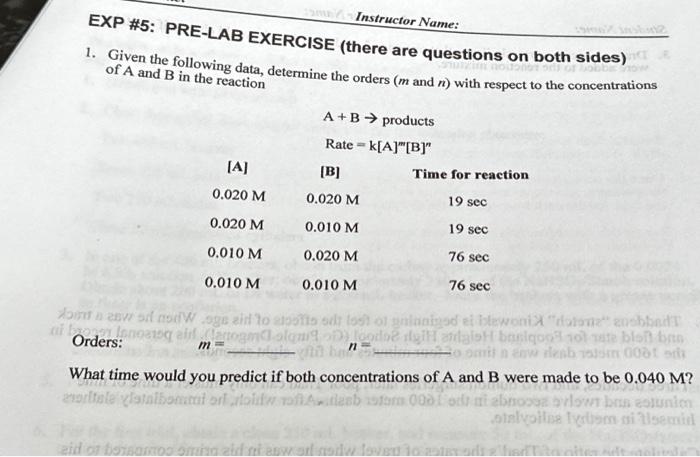 Solved Instructor Name: EXP #5: PRE-LAB EXERCISE (there are | Chegg.com