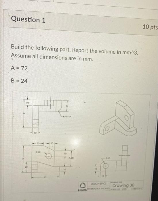 Solved Build the following part. Report the volume in mm∧3. | Chegg.com