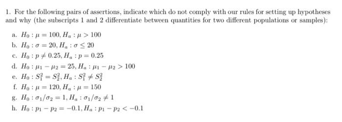 Solved 1. For the following pairs of assertions, indicate | Chegg.com