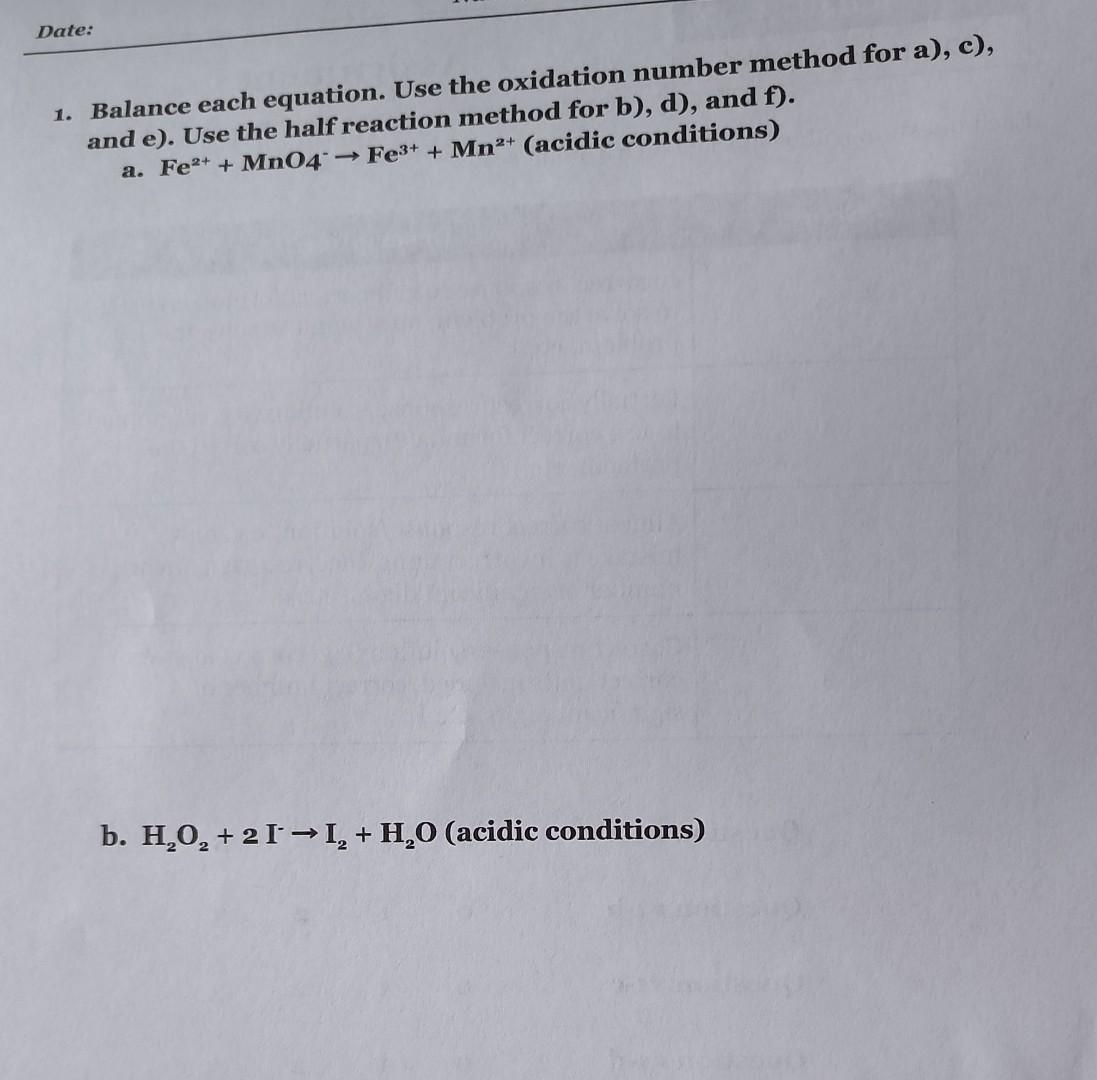 Solved 1. Balance each equation. Use the oxidation number | Chegg.com