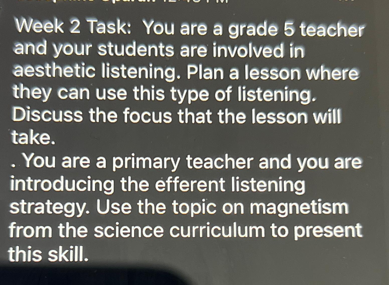 Solved Week 2 ﻿Task: You are a grade 5 ﻿teacher and your | Chegg.com