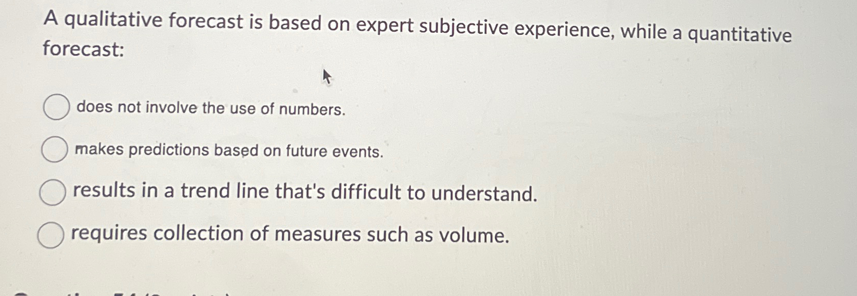 Solved A qualitative forecast is based on expert subjective | Chegg.com