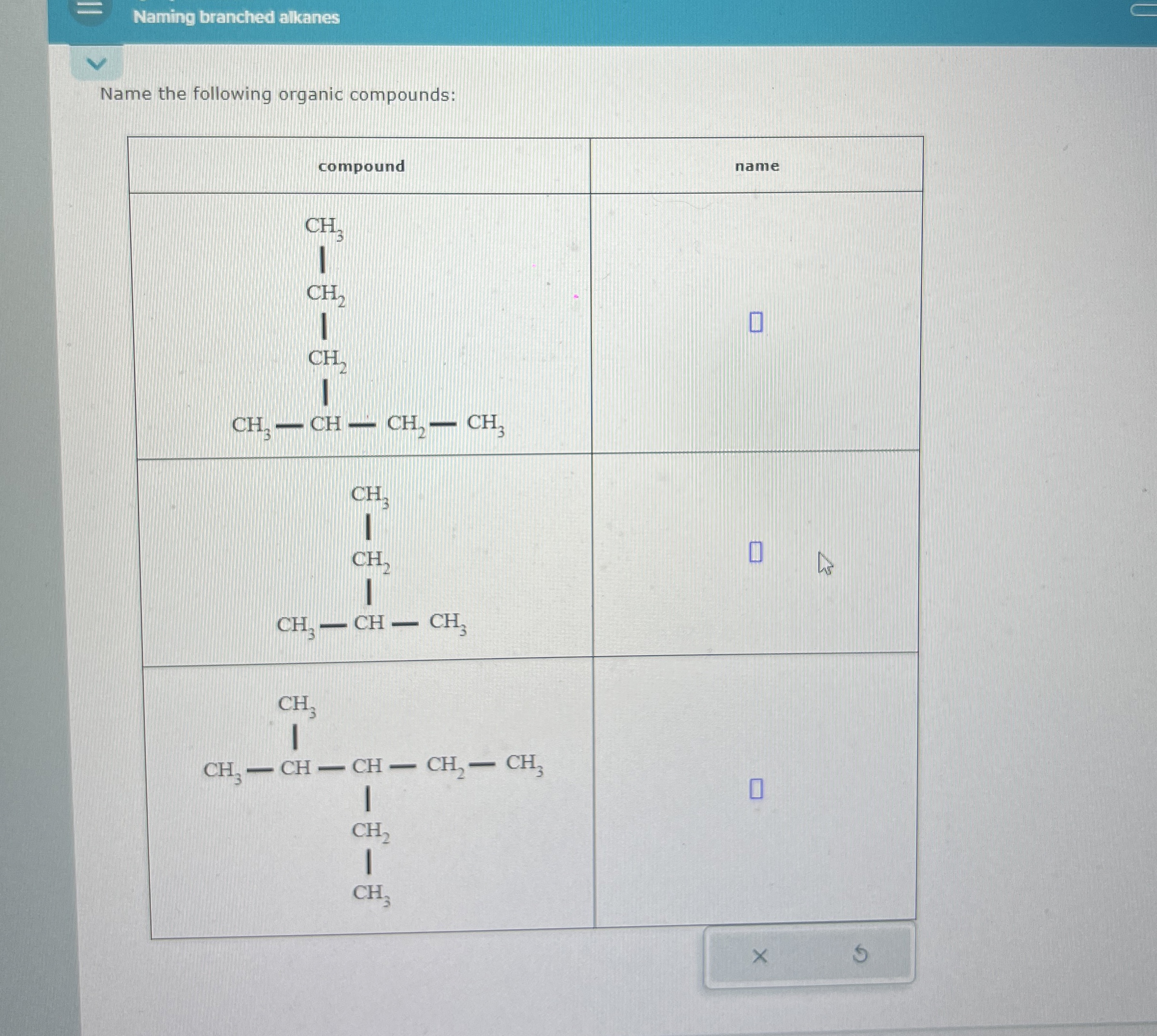 Solved Name the following organic compounds: | Chegg.com