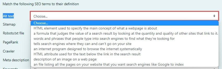 Solved Match the following SEO terms to their definition | Chegg.com