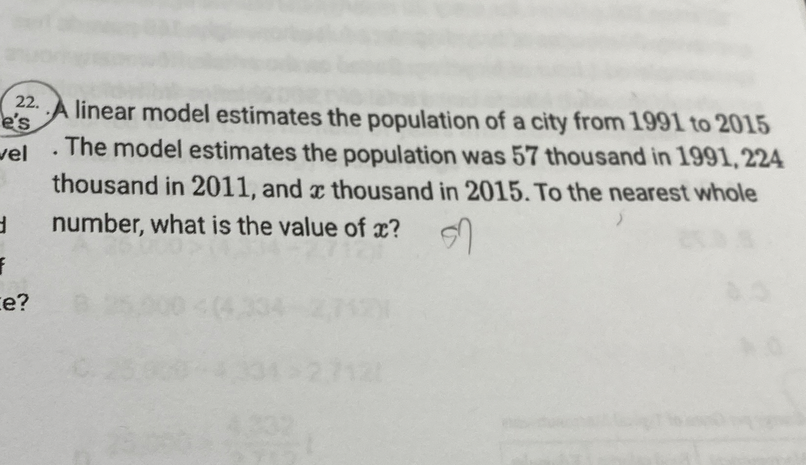 Solved e's. ﻿A2. ﻿linear model estimates the population of a | Chegg.com