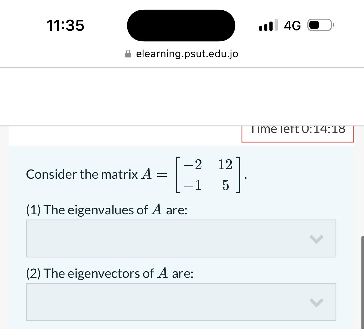 Solved 11:35.II 4Gelearning.psut.edu.joI Ime lett | Chegg.com