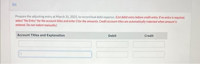 Solved Prepare the adjusting entry at March 31,2025, to | Chegg.com