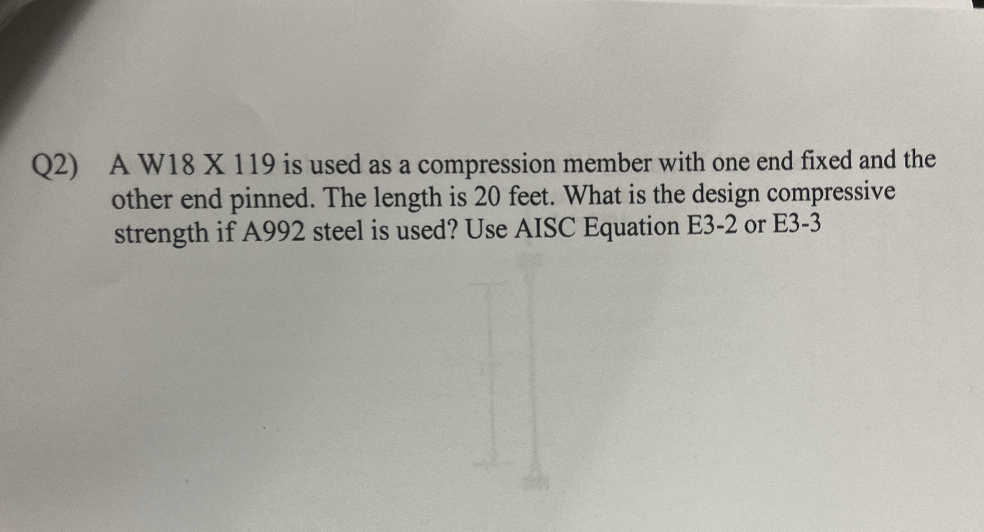Solved Q2) ﻿A W18 ﻿X 119 ﻿is used as a compression member | Chegg.com