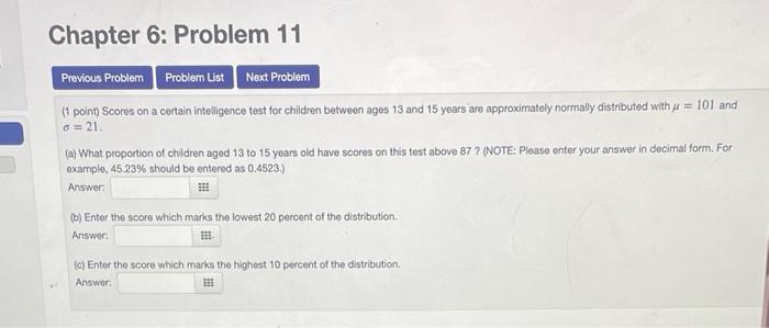 Solved (1 point) Scores on a certain inteligence test for | Chegg.com