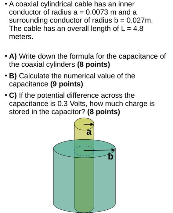 Solved - A coaxial cylindrical cable has an inner conductor | Chegg.com