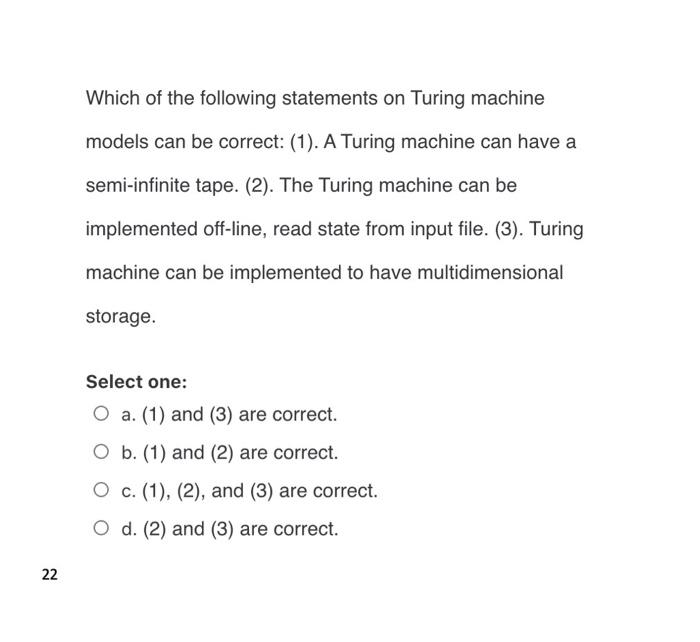 Solved Which of the following statements on Turing machine | Chegg.com
