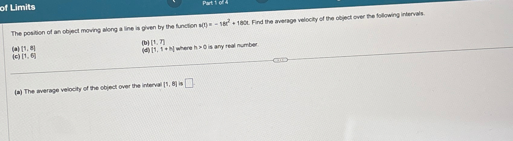 Solved of LimitsPart 1 ﻿of 4The position of an object moving | Chegg.com