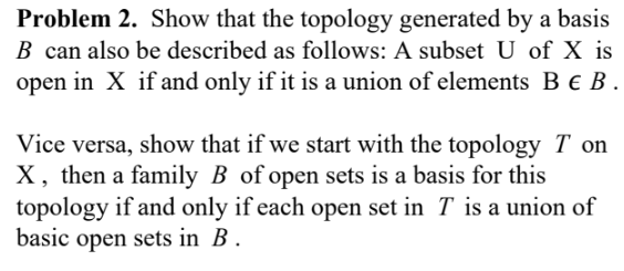 Solved Problem 2. ﻿Show that the topology generated by a | Chegg.com