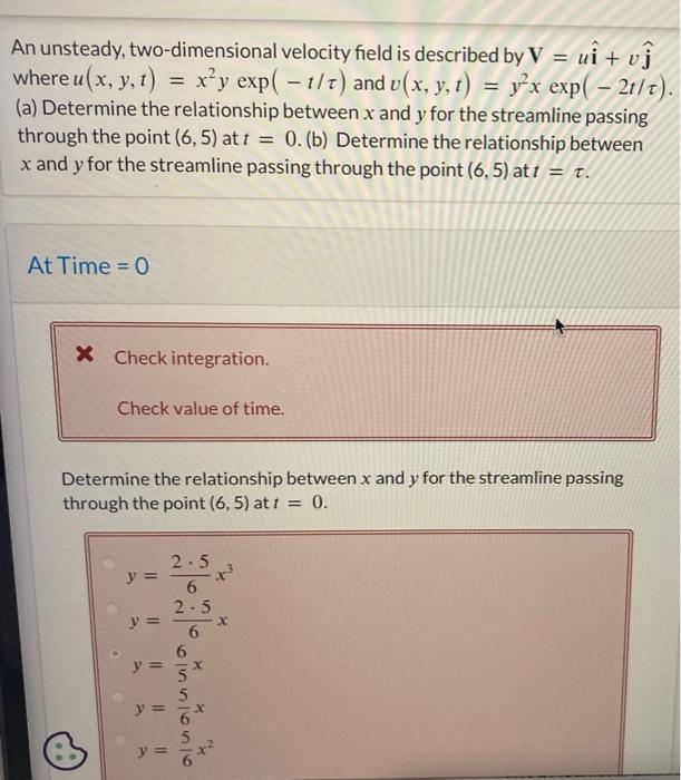 Solved An unsteady, two-dimensional velocity field is | Chegg.com