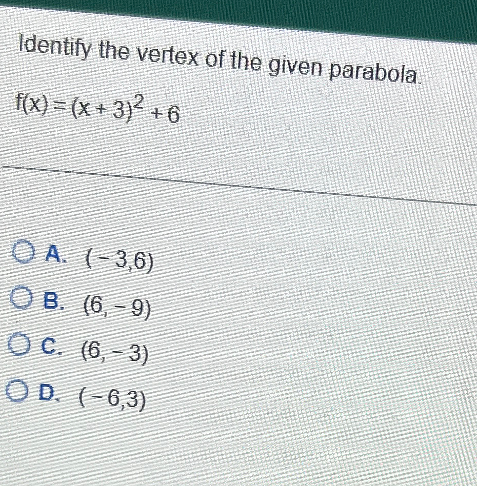 Solved Identify the vertex of the given | Chegg.com