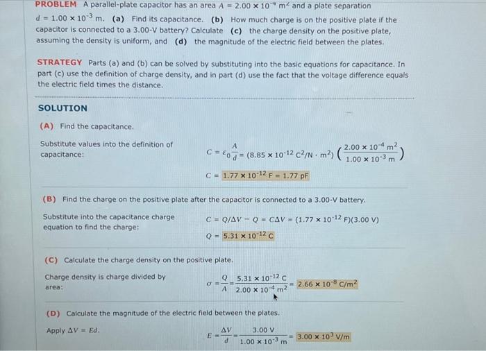 Solved PROBLEM A parallel-plate capacitor has an area | Chegg.com
