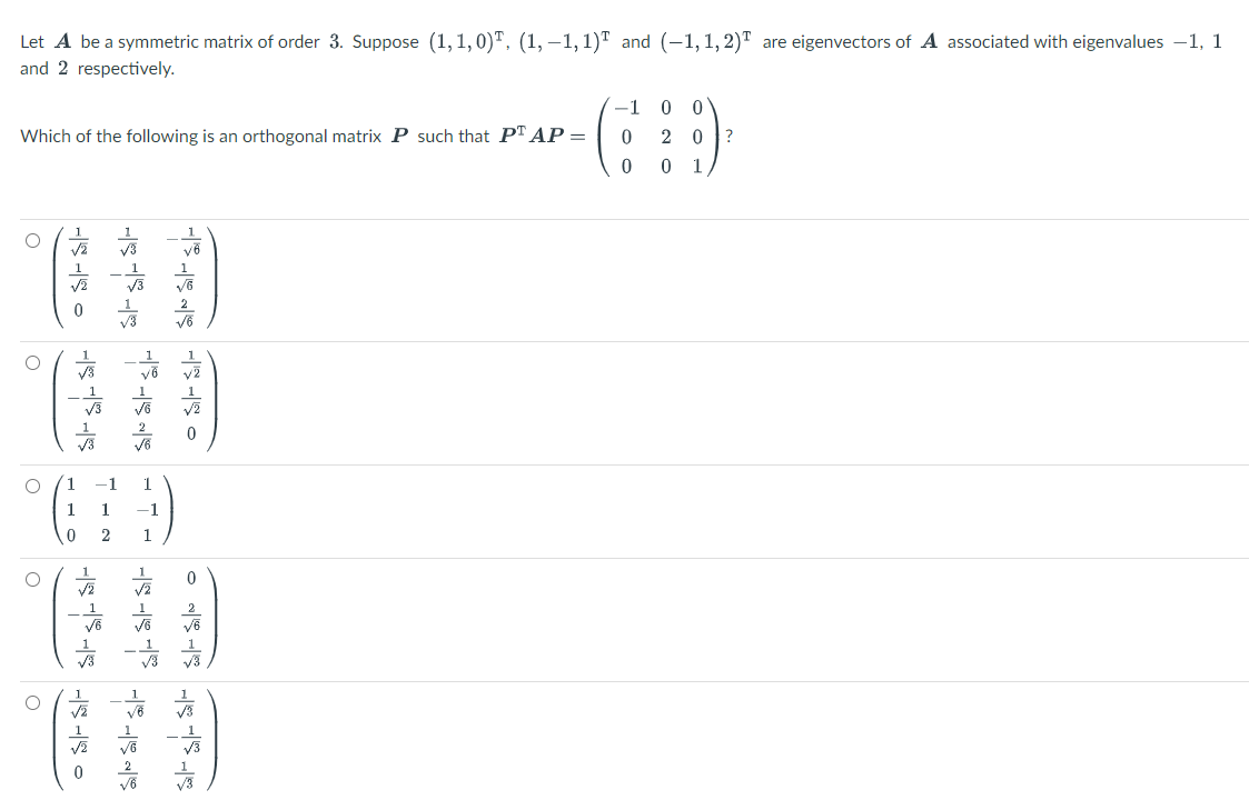 Solved Let A ﻿be a symmetric matrix of order 3 . ﻿Suppose | Chegg.com