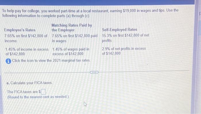 Solved To help pay for college, you worked part-time at a | Chegg.com